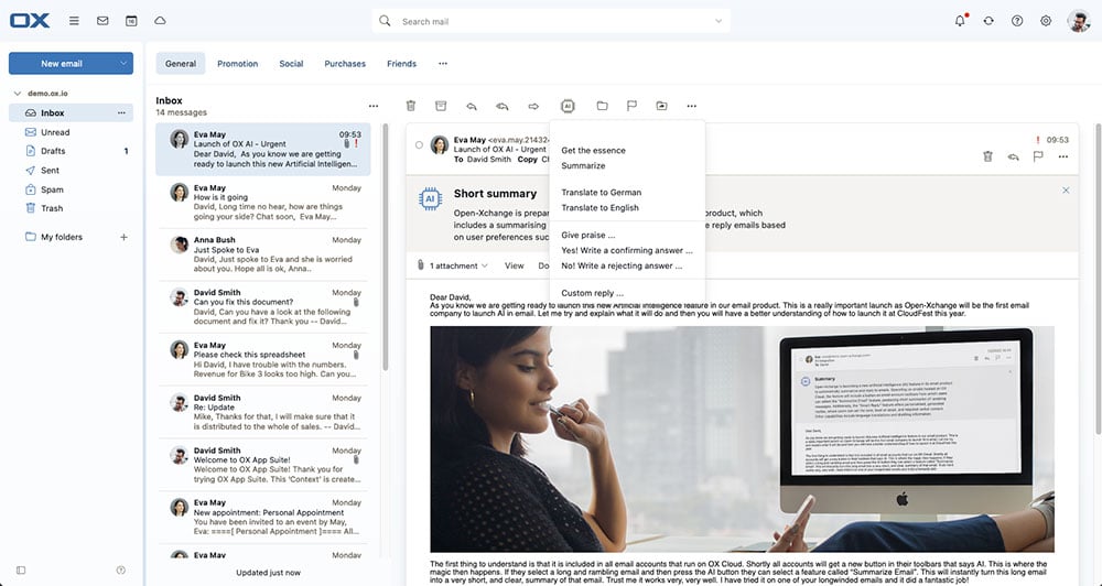 Open-Xchange previews market’s first AI augmented email platform